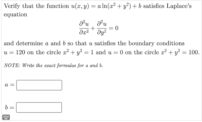 Solved Verify that the function u(x,y)=aln(x2+y2)+b | Chegg.com