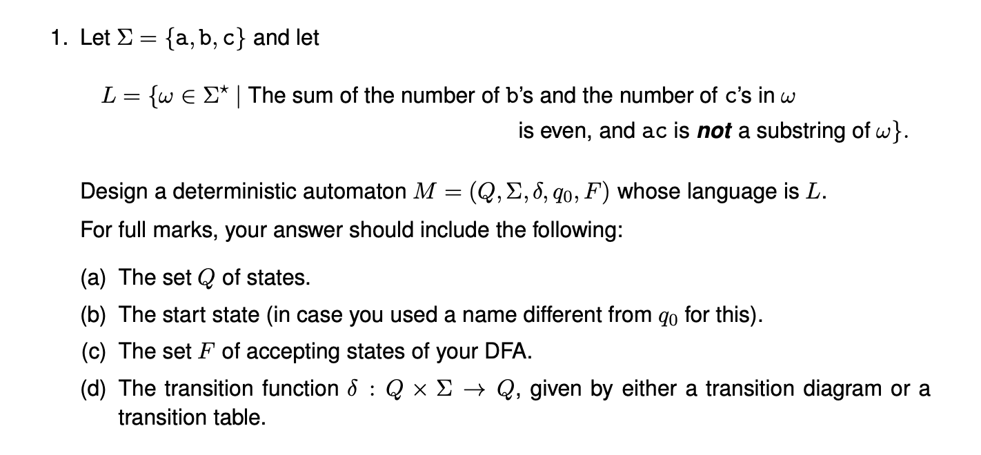 Solved Let Σ={a,b,c} and let L={ω∈Σ⋆∣ The sum of the number | Chegg.com