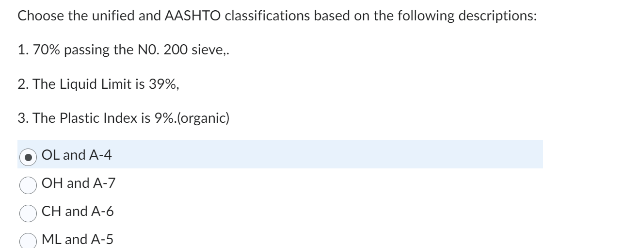 Solved Choose the unified and AASHTO classifications based | Chegg.com