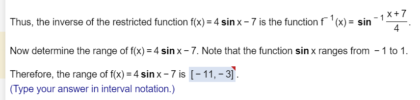Solved Thus, the inverse of the restricted function | Chegg.com