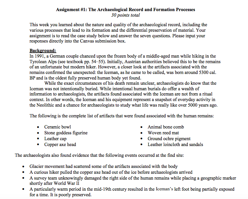 Solved Assignment #1: The Archaeological Record and | Chegg.com
