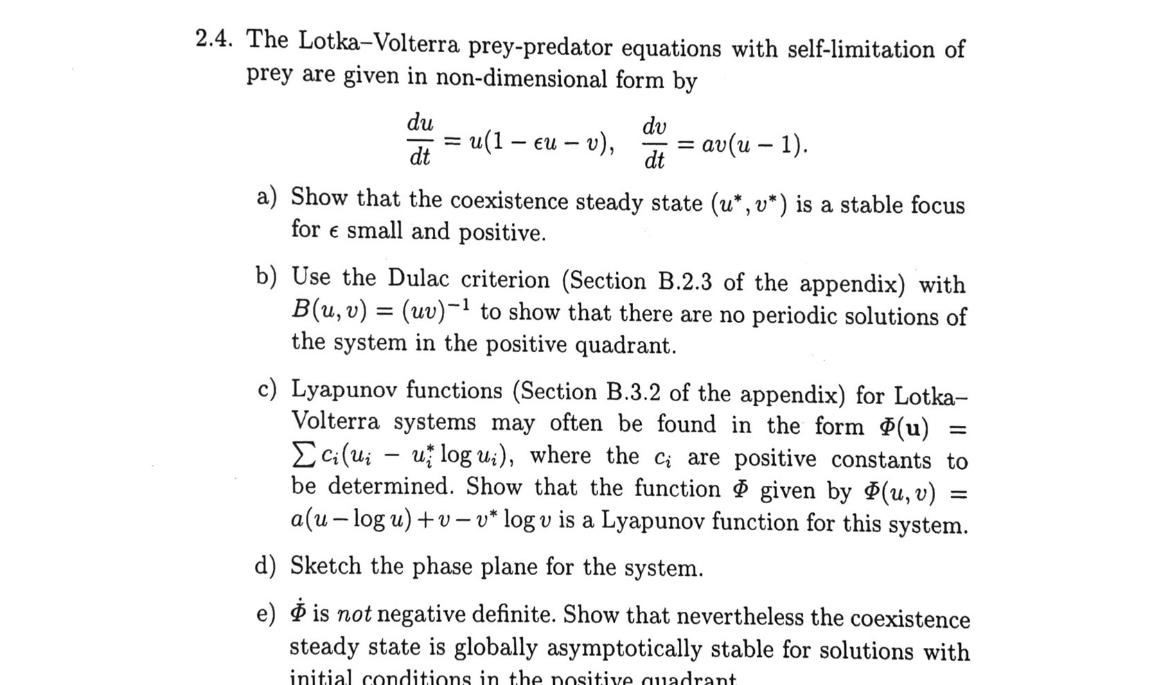 2.4. The Lotka-Volterra prey-predator equations with | Chegg.com
