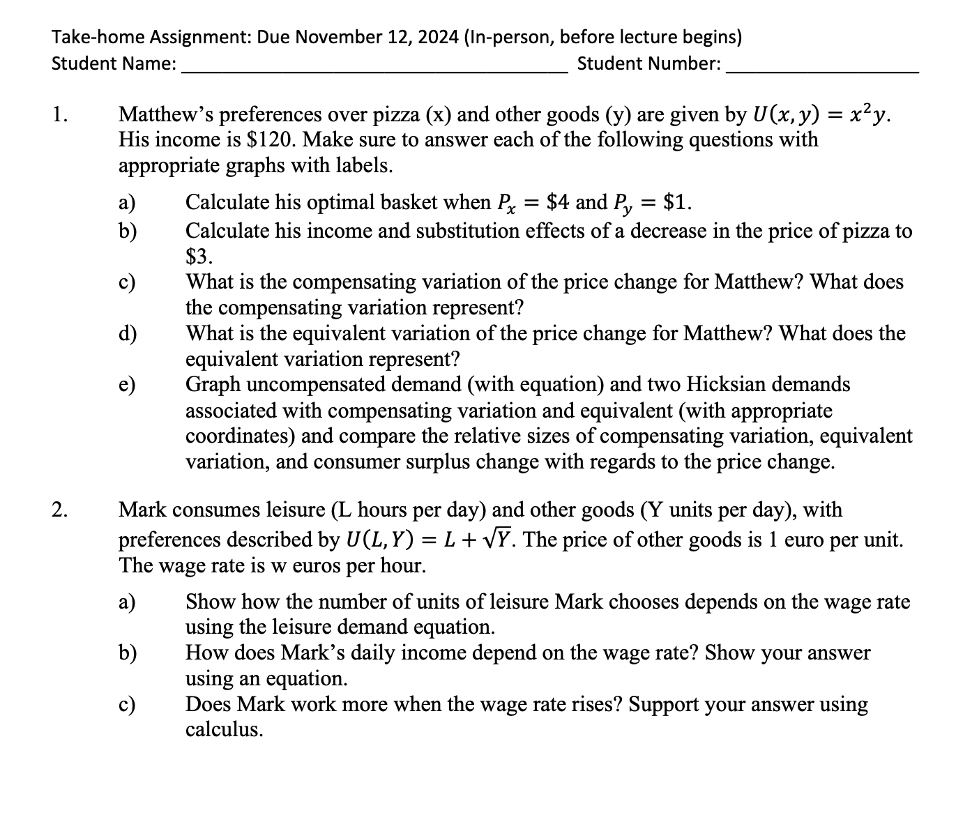 Solved Take-home Assignment: Due November | Chegg.com