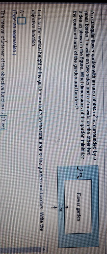 Solved A rectangular flower garden with an area of 494 m' is | Chegg.com