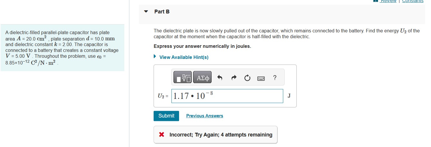 Solved A dielectric-filled parallel-plate capacitor has | Chegg.com