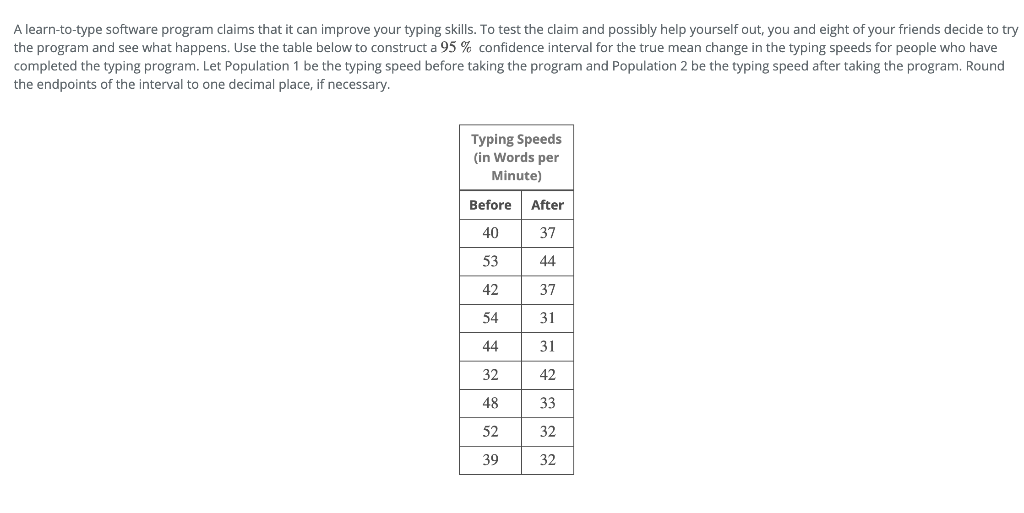 Solved A learn-to-type software program claims that it can | Chegg.com