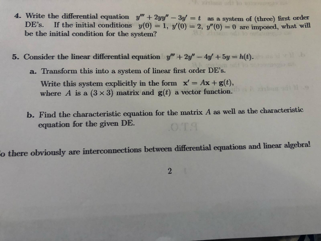 Solved 4. Write the differential equation "2yy"- 3t as a | Chegg.com