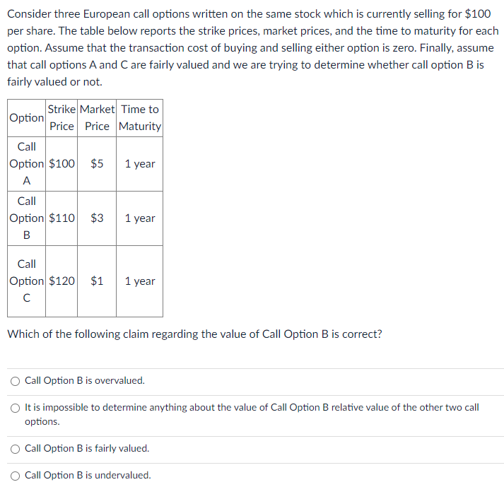 Solved Consider three European call options written on the | Chegg.com