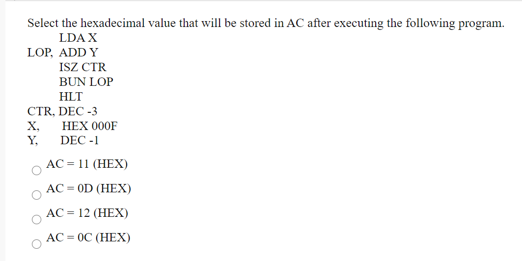 Solved Select the hexadecimal value that will be stored in | Chegg.com