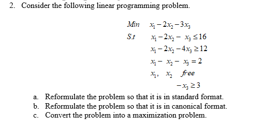 Solved 2. Consider the following linear programming problem. | Chegg.com