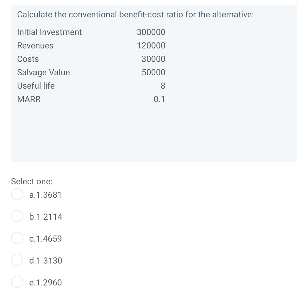 Solved Calculate the conventional benefit-cost ratio for the | Chegg.com