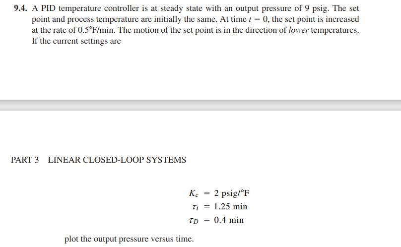 Solved 9.4. A PID temperature controller is at steady state | Chegg.com
