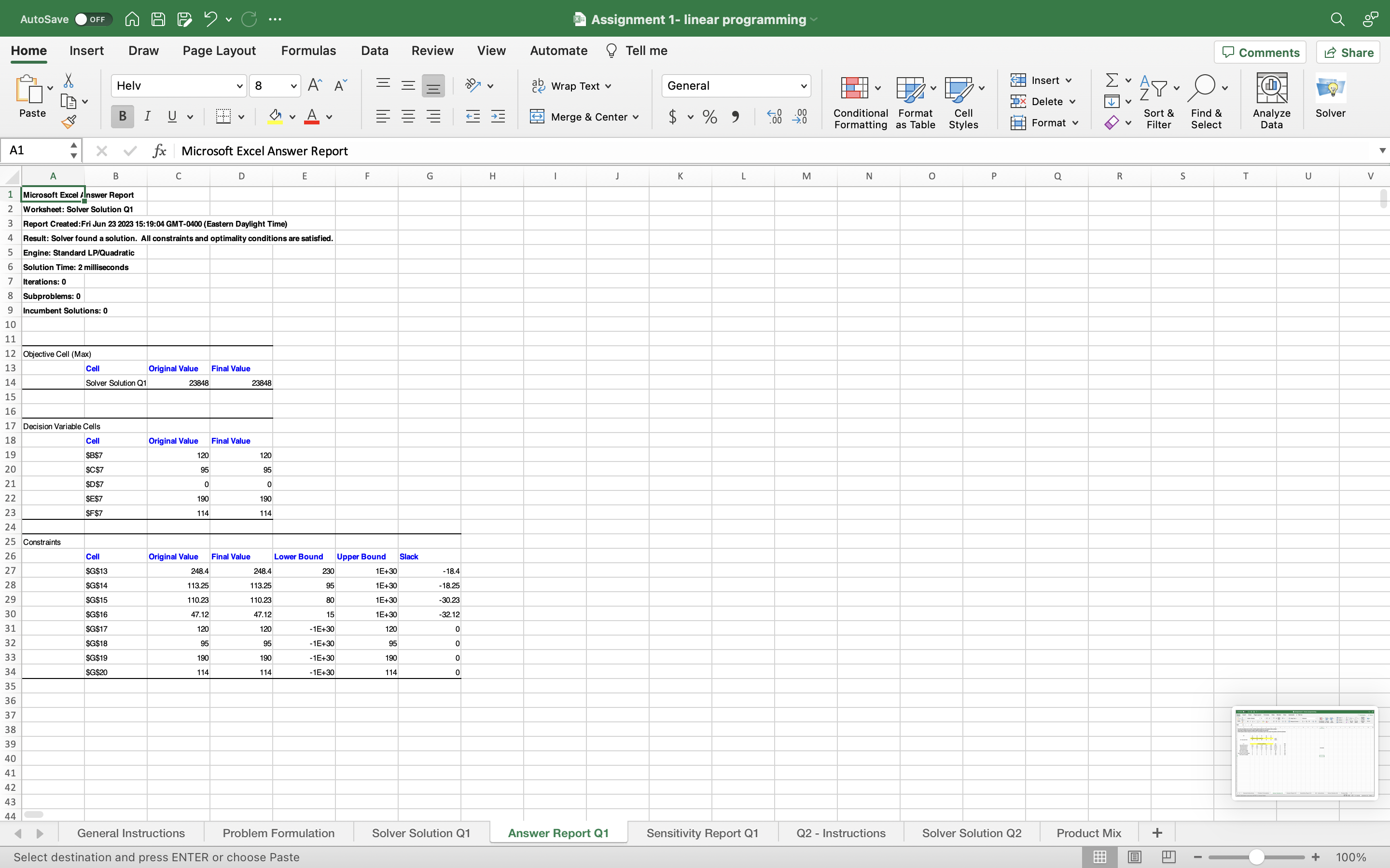 Solved AutoSave Assignment 1- linear programming Home Insert | Chegg.com