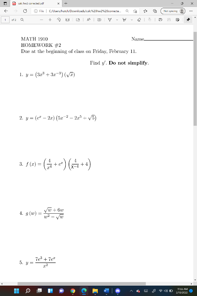 FAE calc hw2 corrected.pdf X - o File | Chegg.com