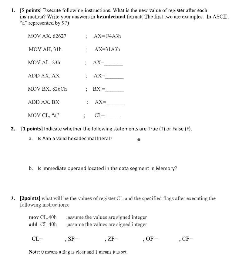 Solved 1. [5 points] Execute following instructions. What is | Chegg.com