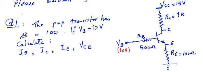 Solved Q1: The pnp transistor has beta=100. If V(B)=10V | Chegg.com