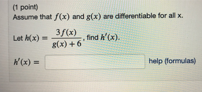 Solved (1 point) Given f(x) 8x +9, find f'(x). f'(x)= help | Chegg.com