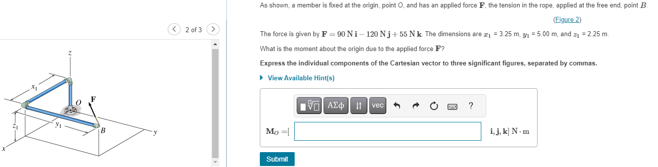 Solved As shown, a member is fixed at the origin, point \\( | Chegg.com