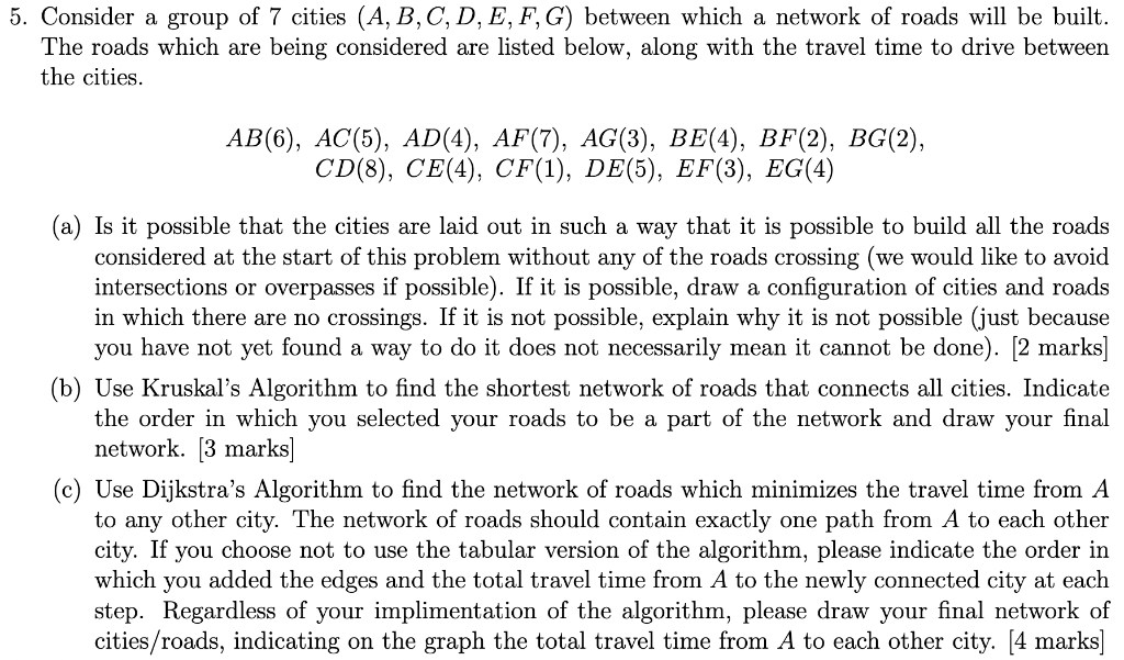Consider a group of 7 cities (A,B,C,D,E,F,G) between | Chegg.com