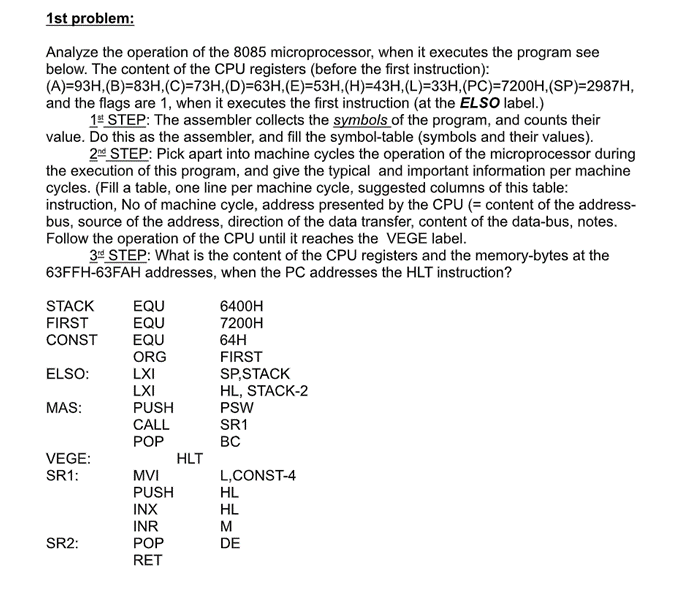 Solved 1st problem: Analyze the operation of the 8085 | Chegg.com