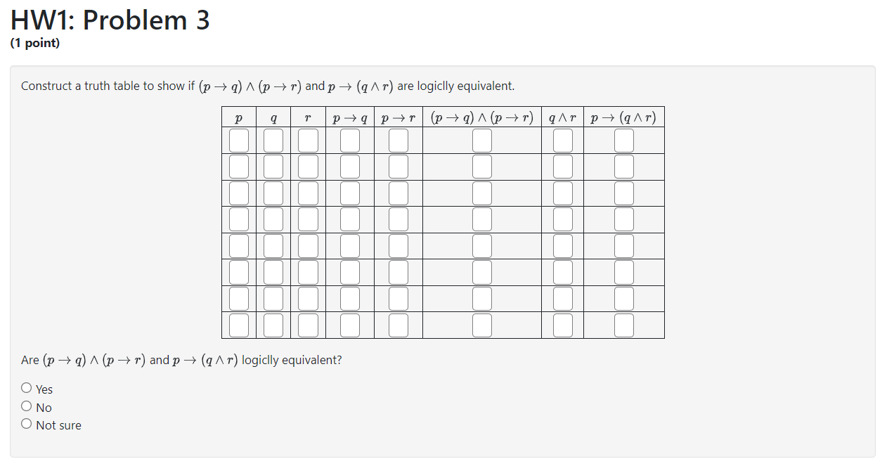 Solved HW1: Problem 3(1 ﻿point)Construct a truth table to | Chegg.com