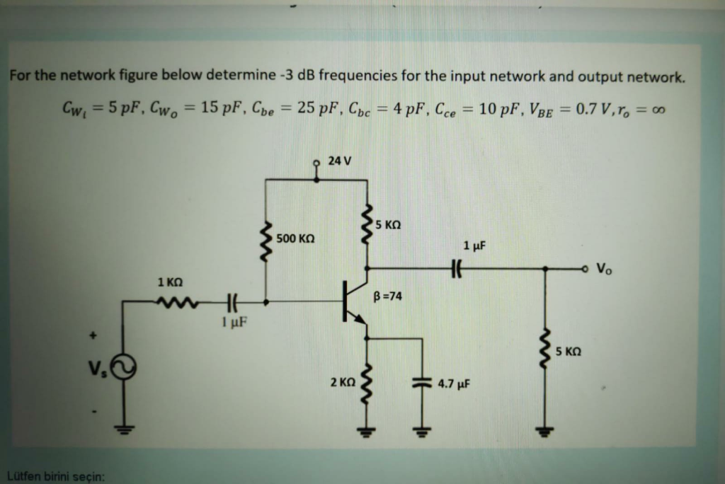 Solved For the network figure below determine -3 dB | Chegg.com