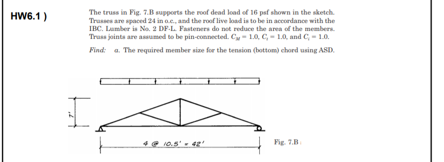Solved The truss in Fig. 7.B supports the roof dead load of | Chegg.com