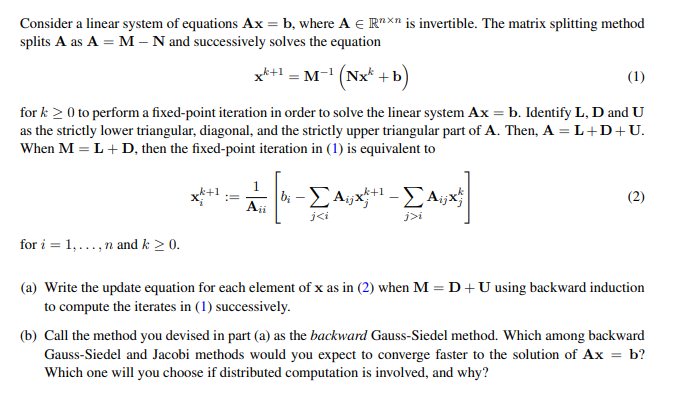 Solved Consider a linear system of equations ... | Chegg.com