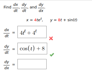 Solved Find dtdx,dtdy, and dxdy | Chegg.com