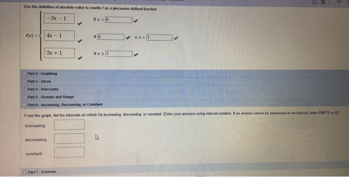 Solved Use the definition of absolute value to rewrite f as | Chegg.com