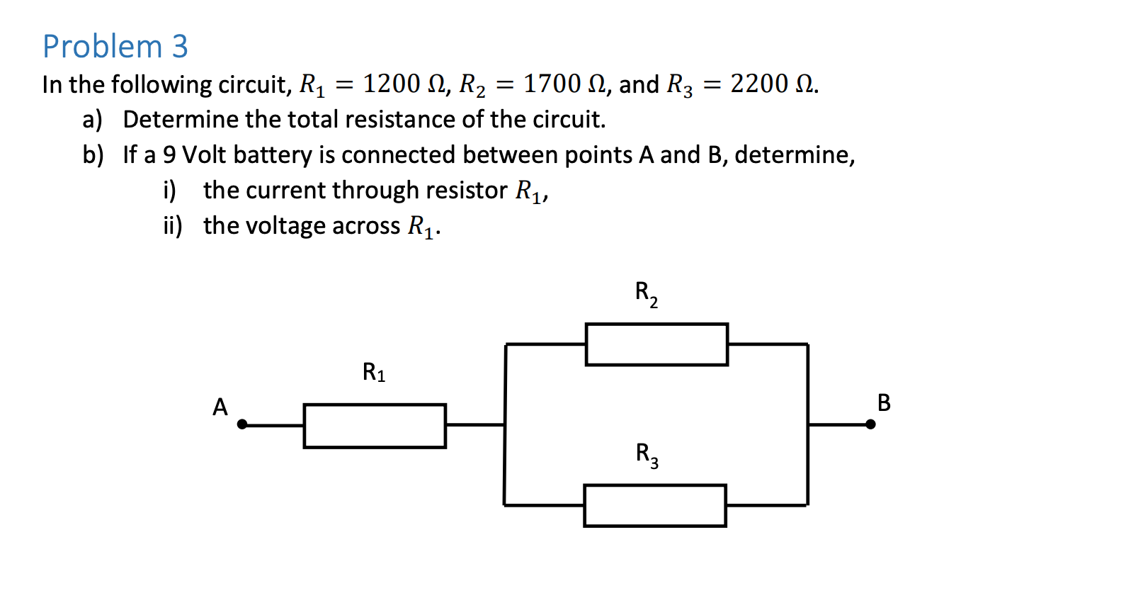 Solved = Problem 3 In the following circuit, R1 1200 12, R2 | Chegg.com