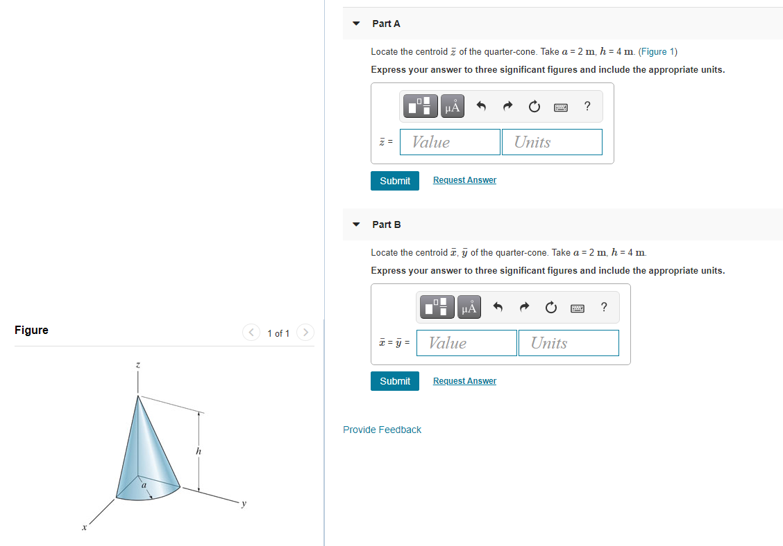 Solved Part A Locate the centroid 7 of the quarter-cone. | Chegg.com
