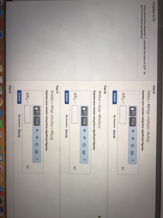 Solved Problem 5.74 Using values from Appendix C, calculate | Chegg.com