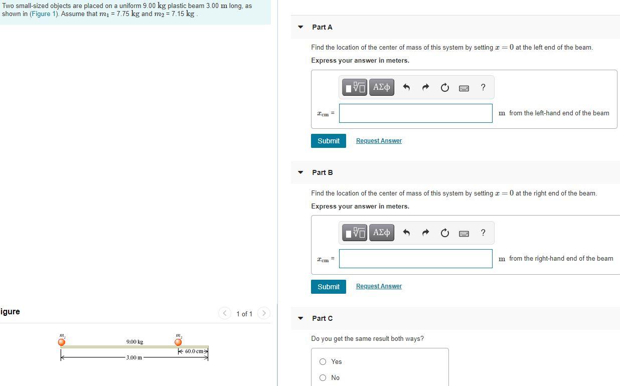 Solved Two small-sized objects are placed on a uniform 9.00 | Chegg.com