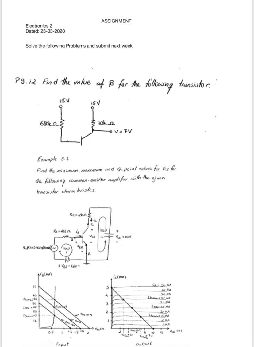 Solved ASSIGNMENT Electronics 2 Dated: 23-03-2020 Solve the | Chegg.com
