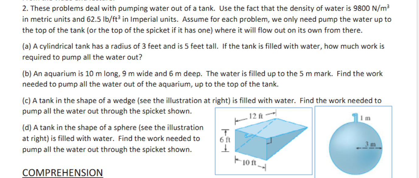 2. These problems deal with pumping water out of a | Chegg.com