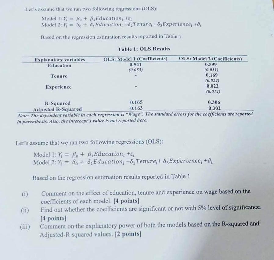 Solved Based on the regression estimation results reported | Chegg.com