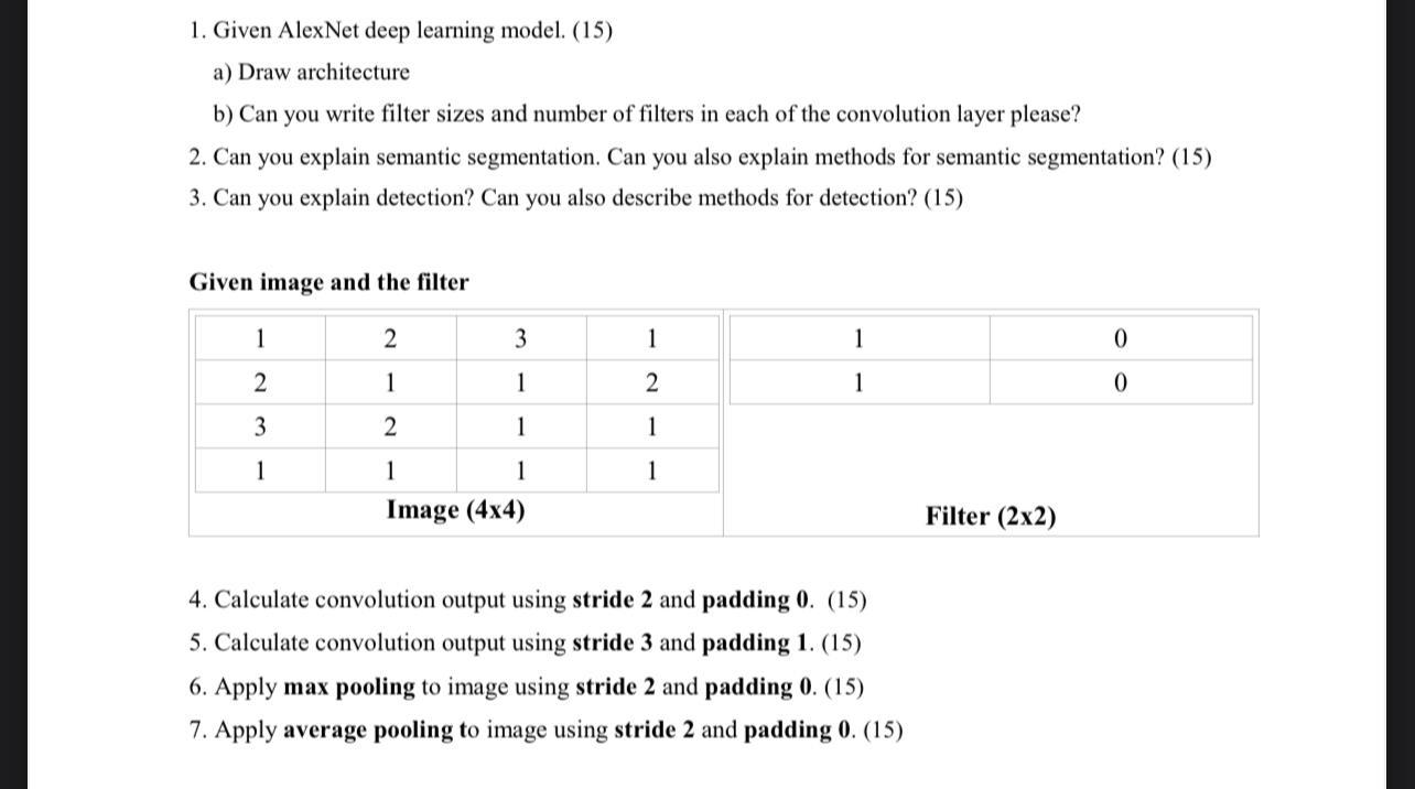Solved 1. Given AlexNet deep learning model. (15) a) Draw | Chegg.com
