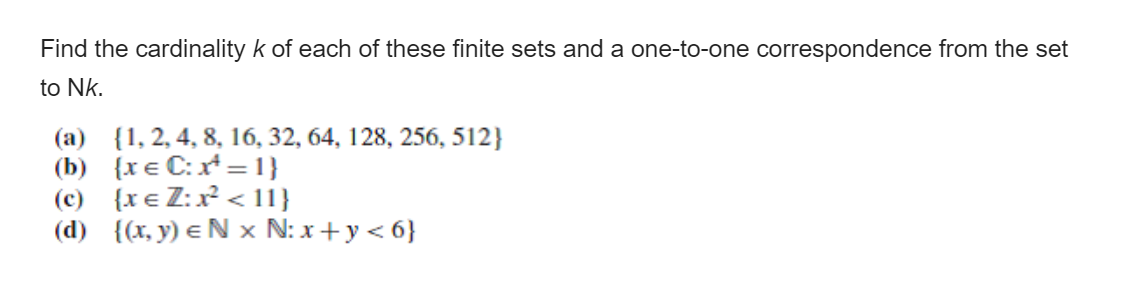 Solved Find the cardinality k of each of these finite sets | Chegg.com