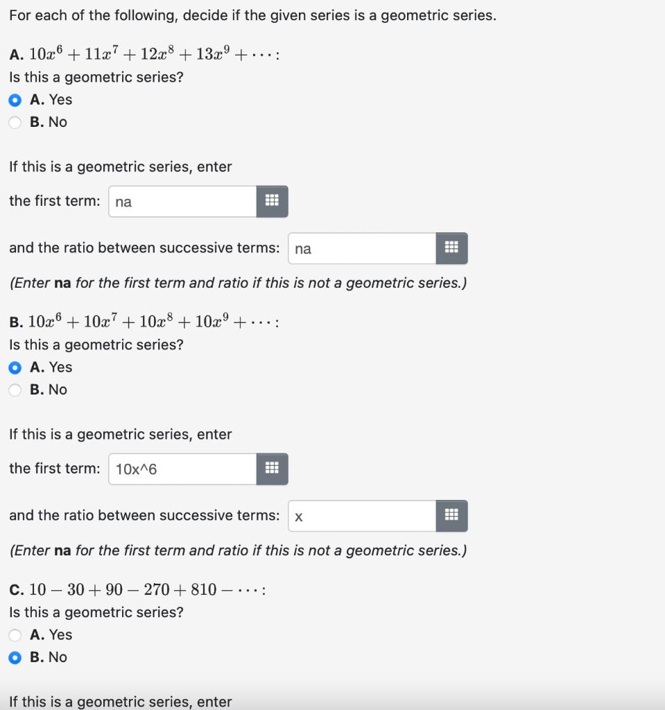 Solved For each of the following, decide if the given series | Chegg.com