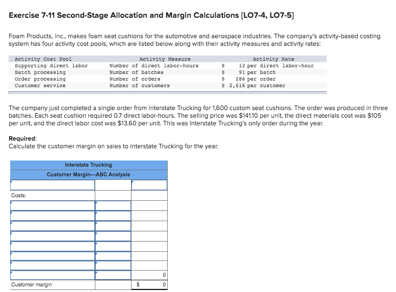 Solved Exercise 7-11 Second-Stage Allocation and Margin | Chegg.com
