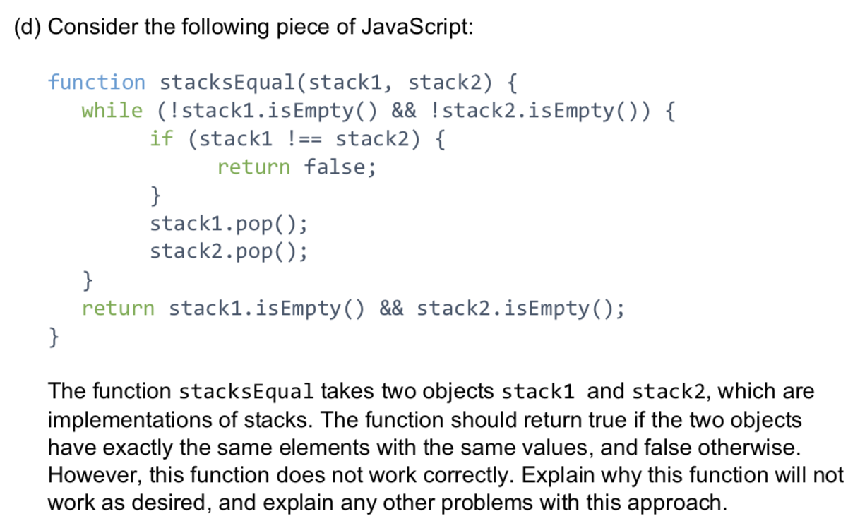Solved (d) Consider the following piece of JavaScript: | Chegg.com