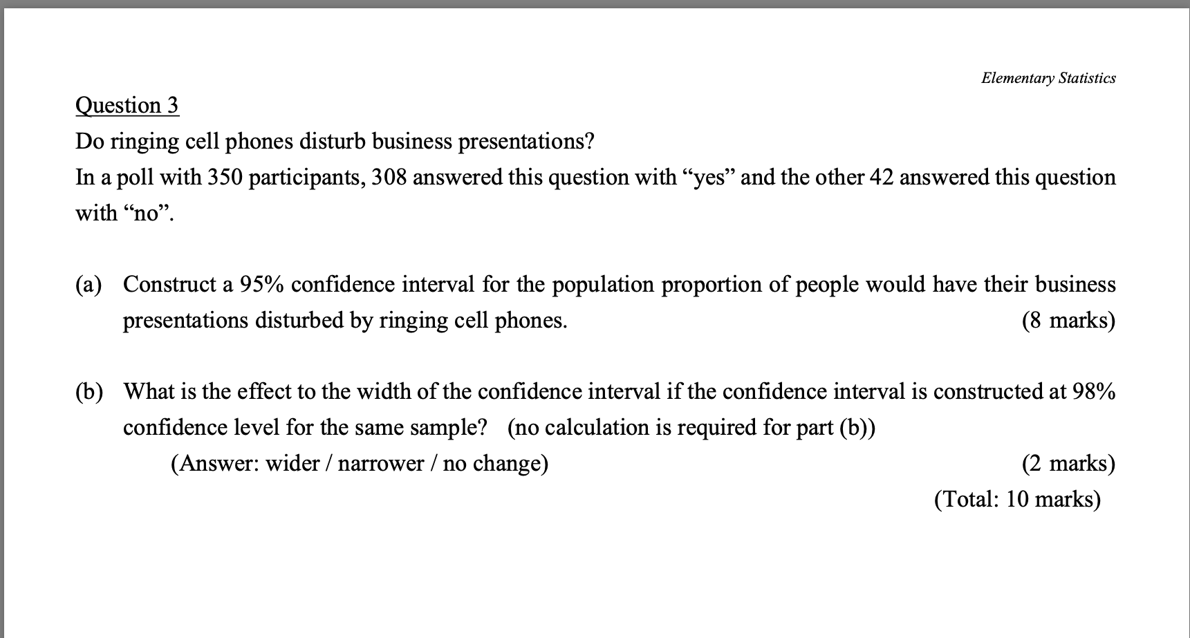 Solved Elementary Statistics Question 3 Do ringing cell | Chegg.com