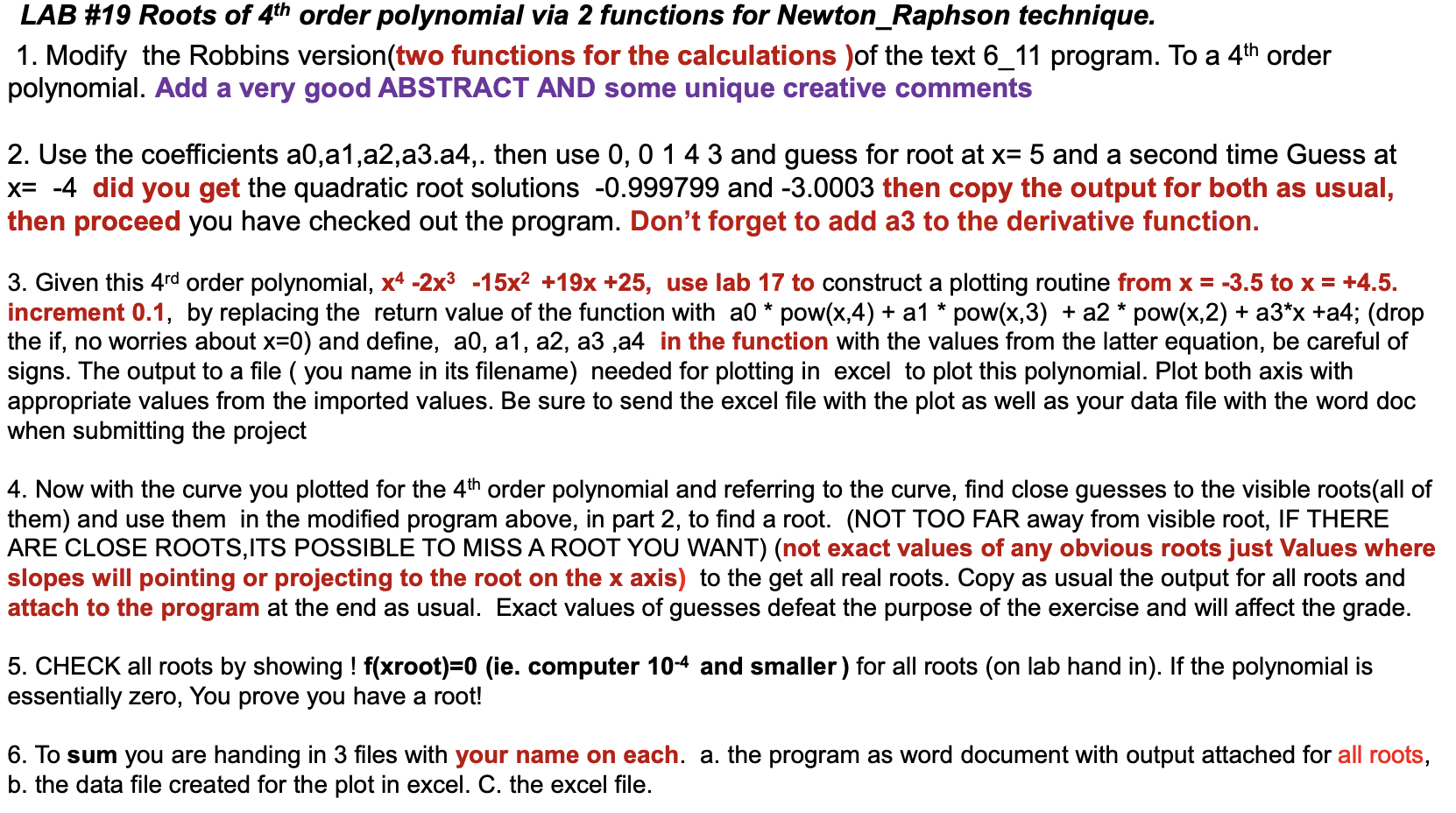 Solved LAB #19 Roots of 4th order polynomial via 2 functions | Chegg.com
