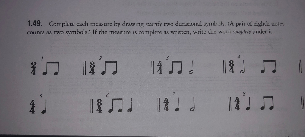 Solved 1.49. Complete each measure by drawing exactly two | Chegg.com