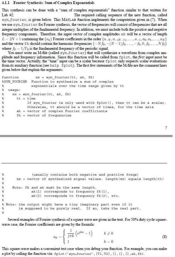 4.1.1 Fourier Synthesis: Sum of Complex Exponentials | Chegg.com
