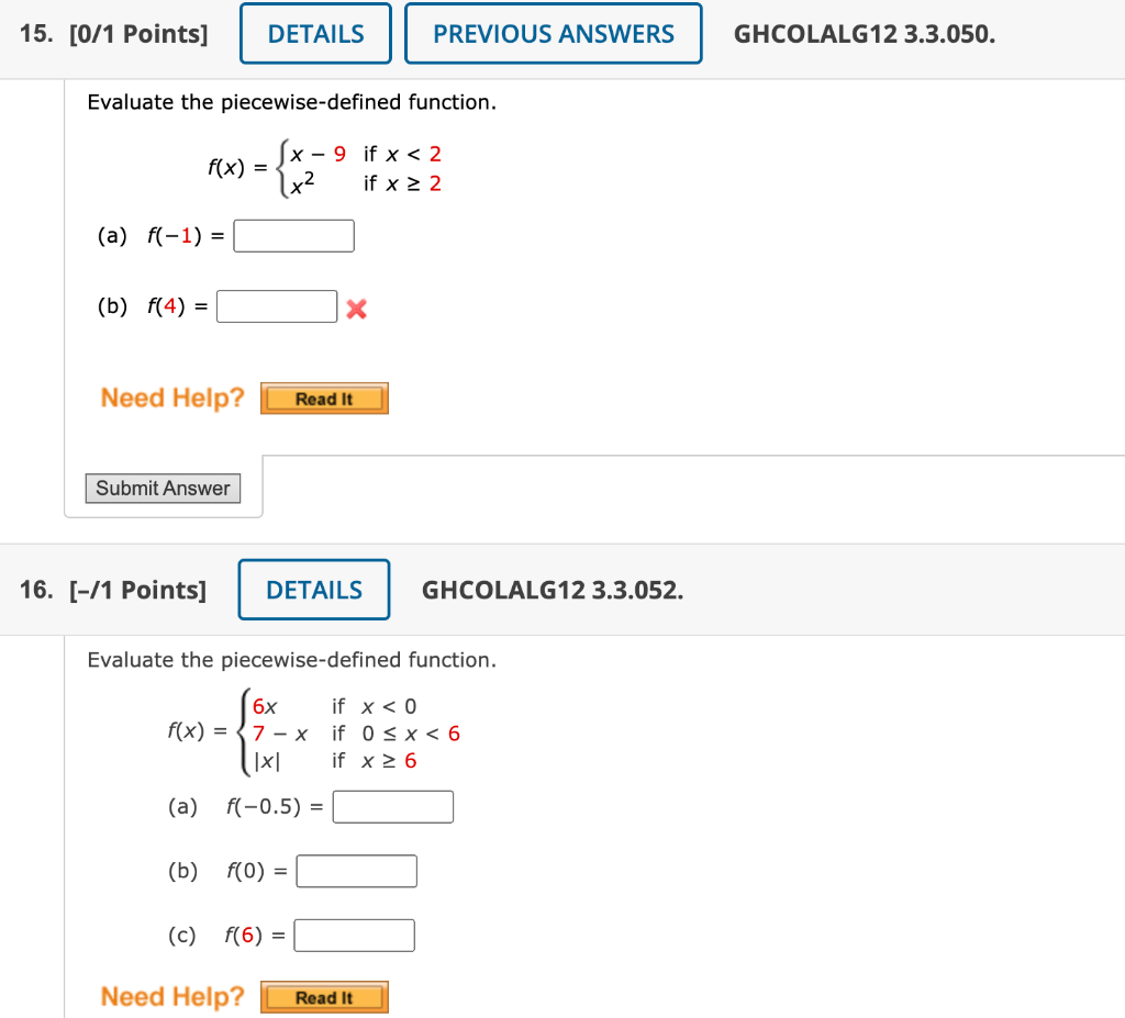 Solved Evaluate the piecewise-defined function. f(x)={x−9x2 | Chegg.com