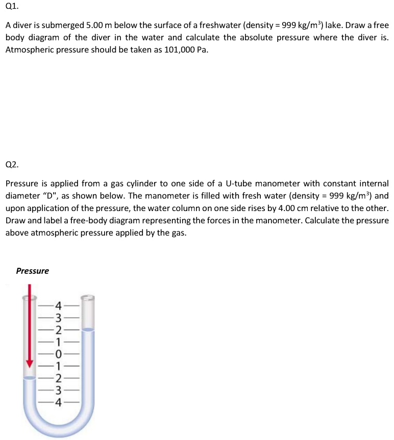 Solved A diver is submerged 5.00 m below the surface of a | Chegg.com