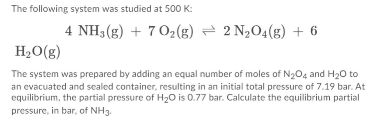 Solved The following system was studied at 500 K: 4 NH3(g) + | Chegg.com
