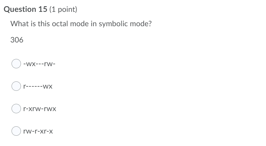 Solved Question 15 (1 point) What is this octal mode in | Chegg.com